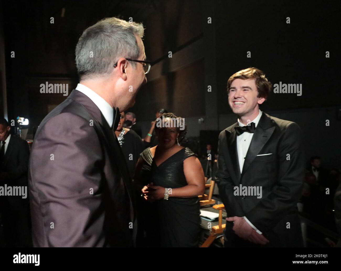 John Oliver, from left, Chandra Wilson and Freddie Highmore at the 74th ...