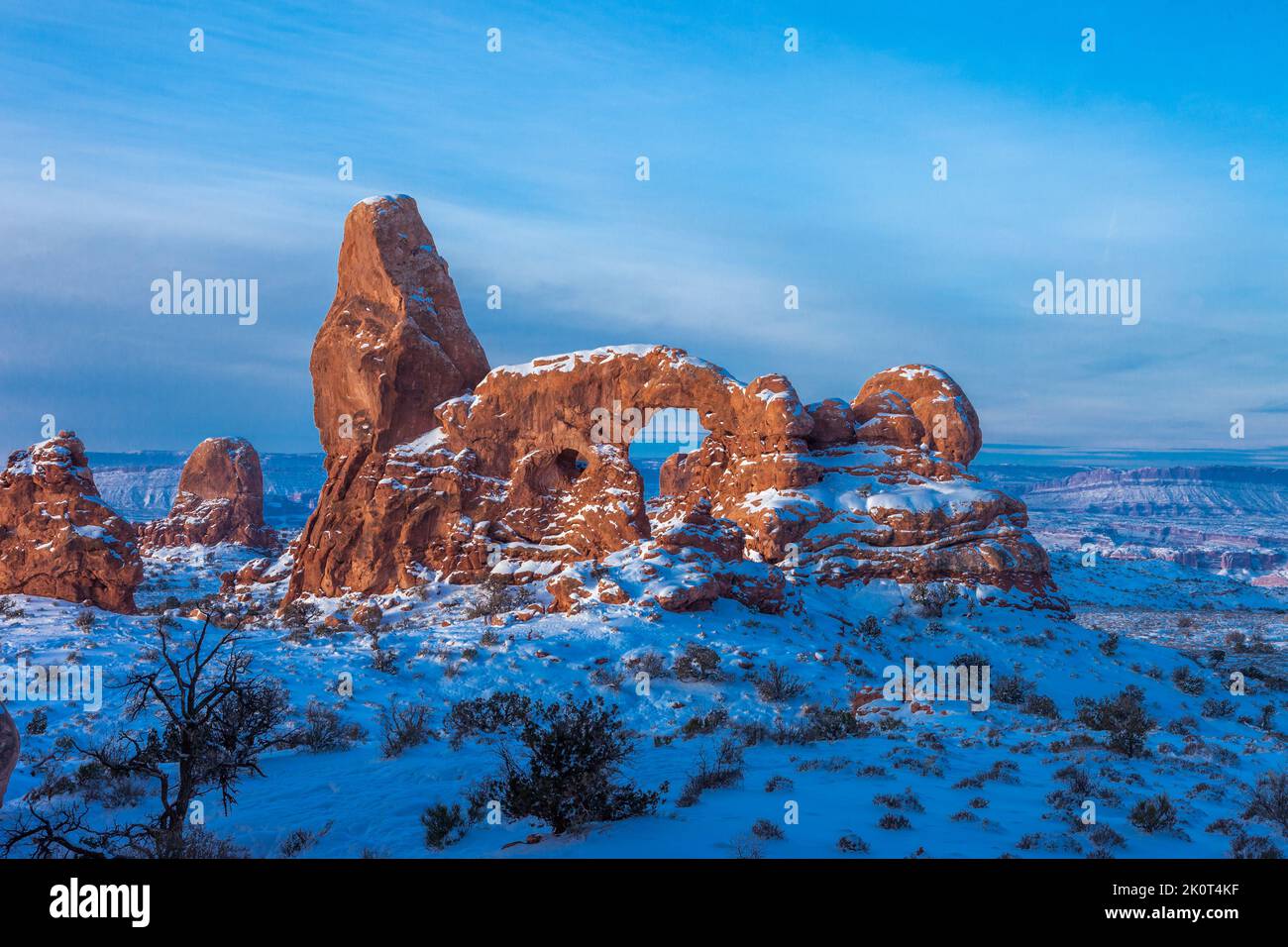 First light on Turret Arch with snow in winter in the Windows Section ...