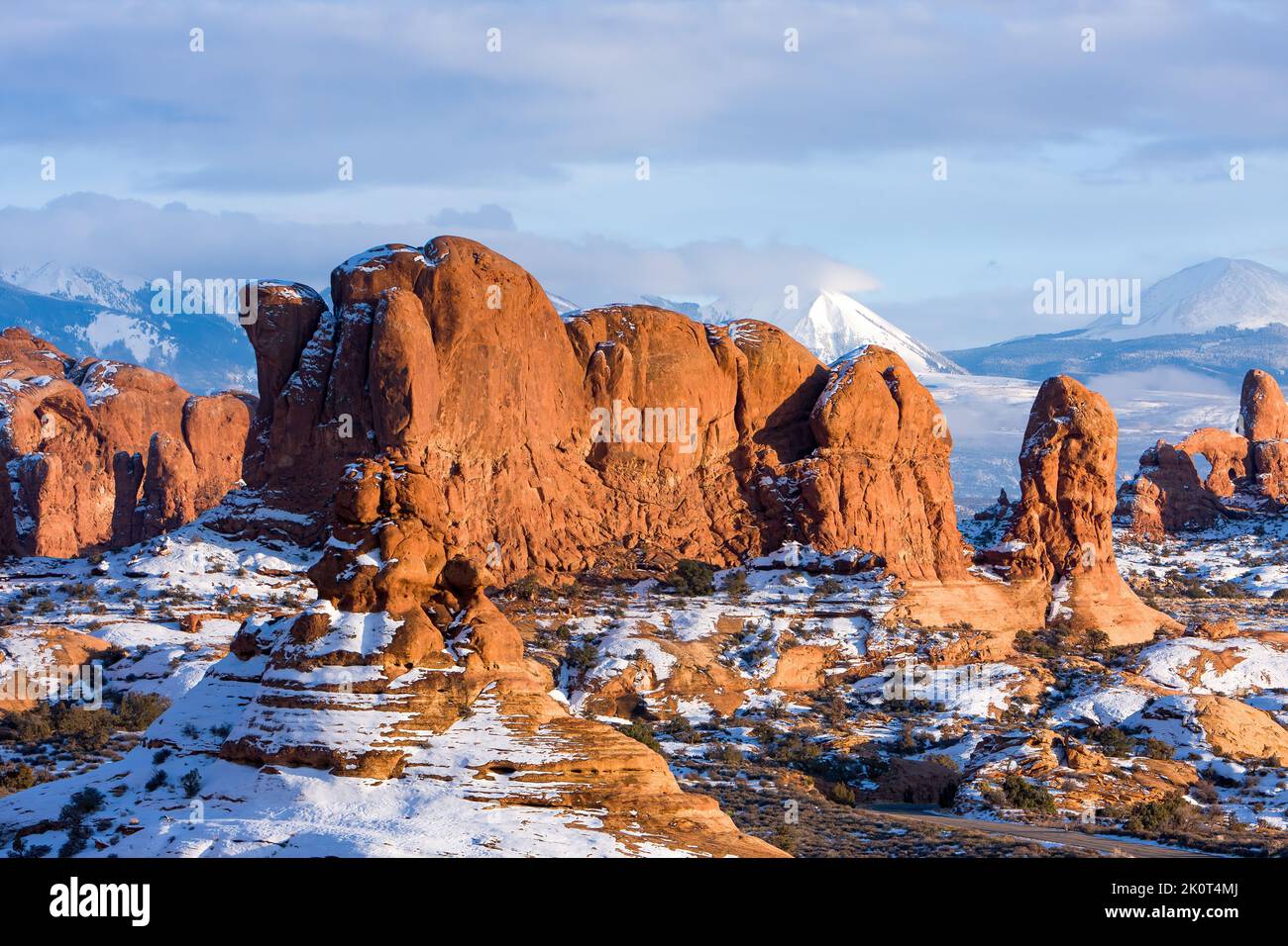 The Parade of Elephants in winter with snow in Arches National Park ...