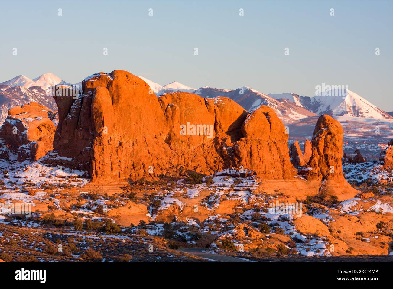 The Parade of Elephants in winter with snow in Arches National Park ...