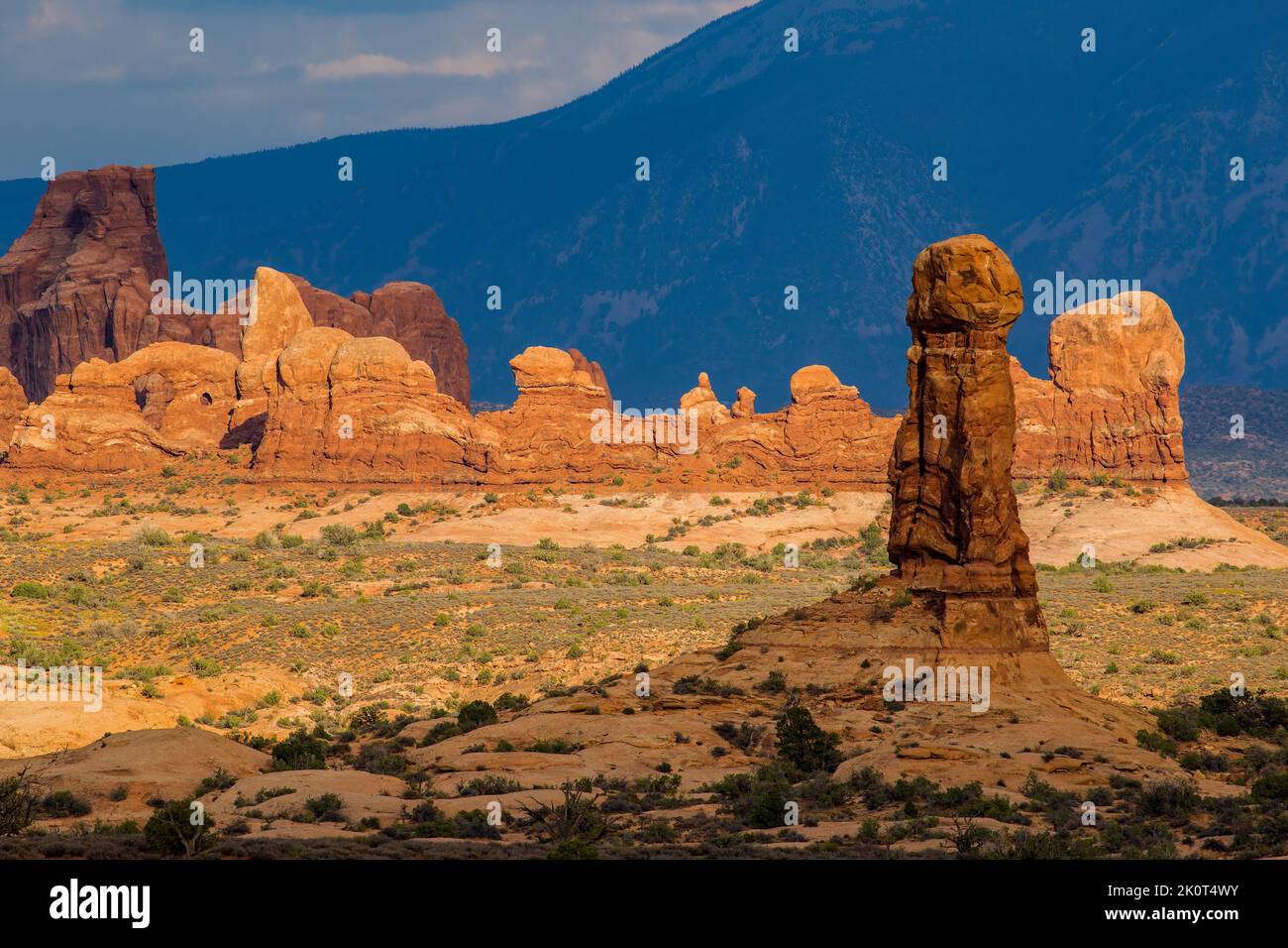Entrada sandstone rock spire near Windows Section with Turret Arch ...