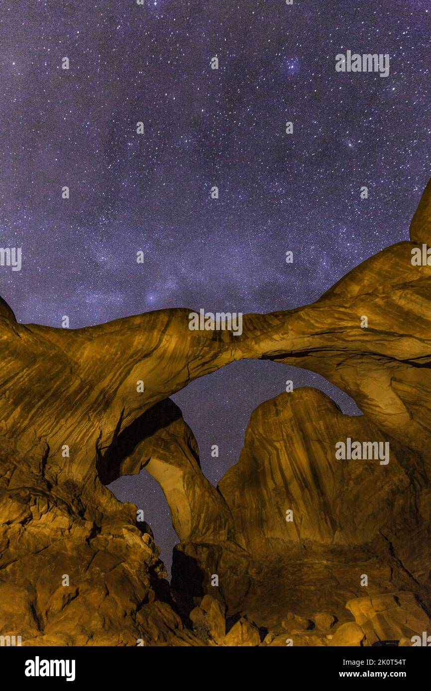 Double Arch at night with the MIlky Way & artificial light painting ...