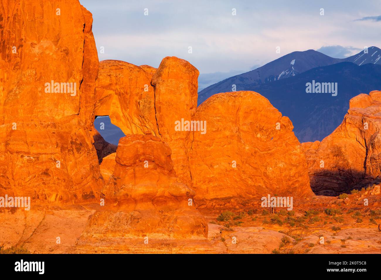 The back side of Double Arch, an Entrada sandstone arch in the Windows ...