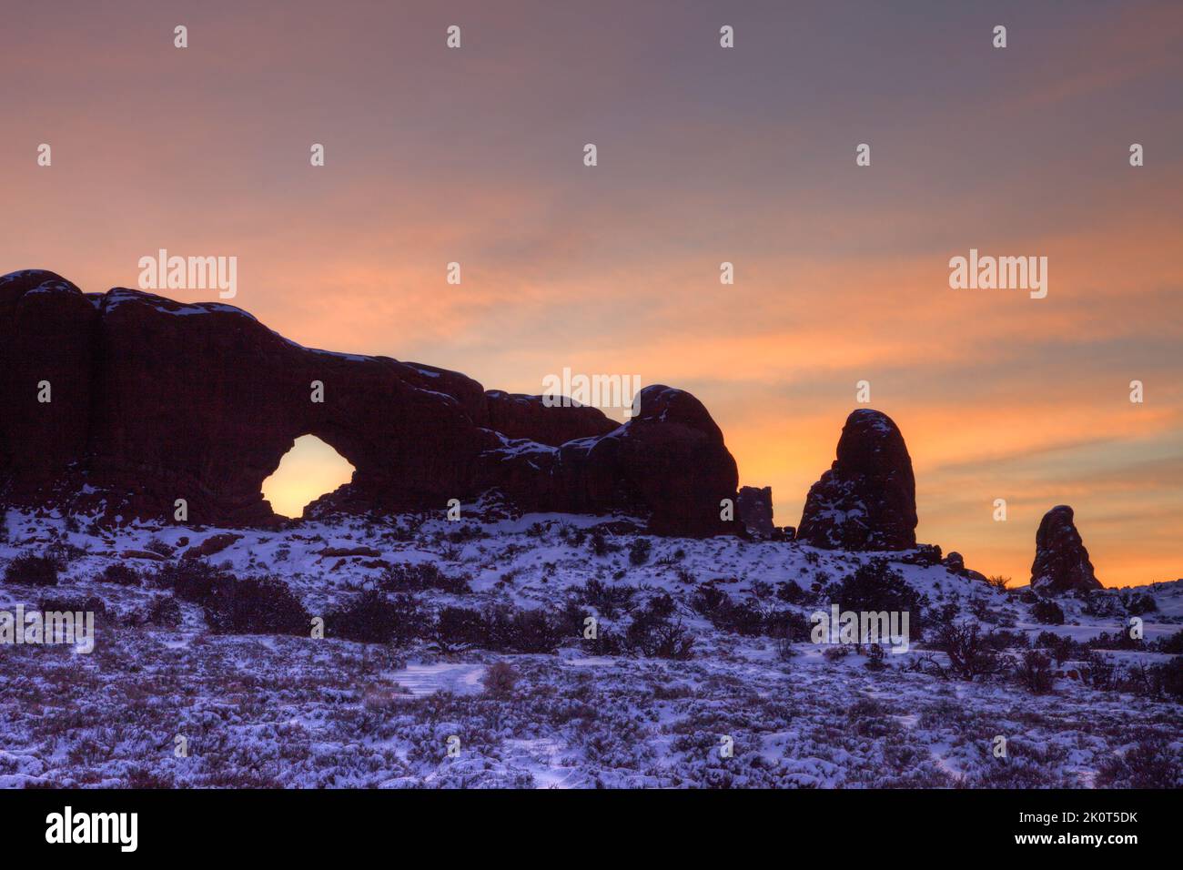 The North Window at sunrise with snow in the Windows Section of Arches ...