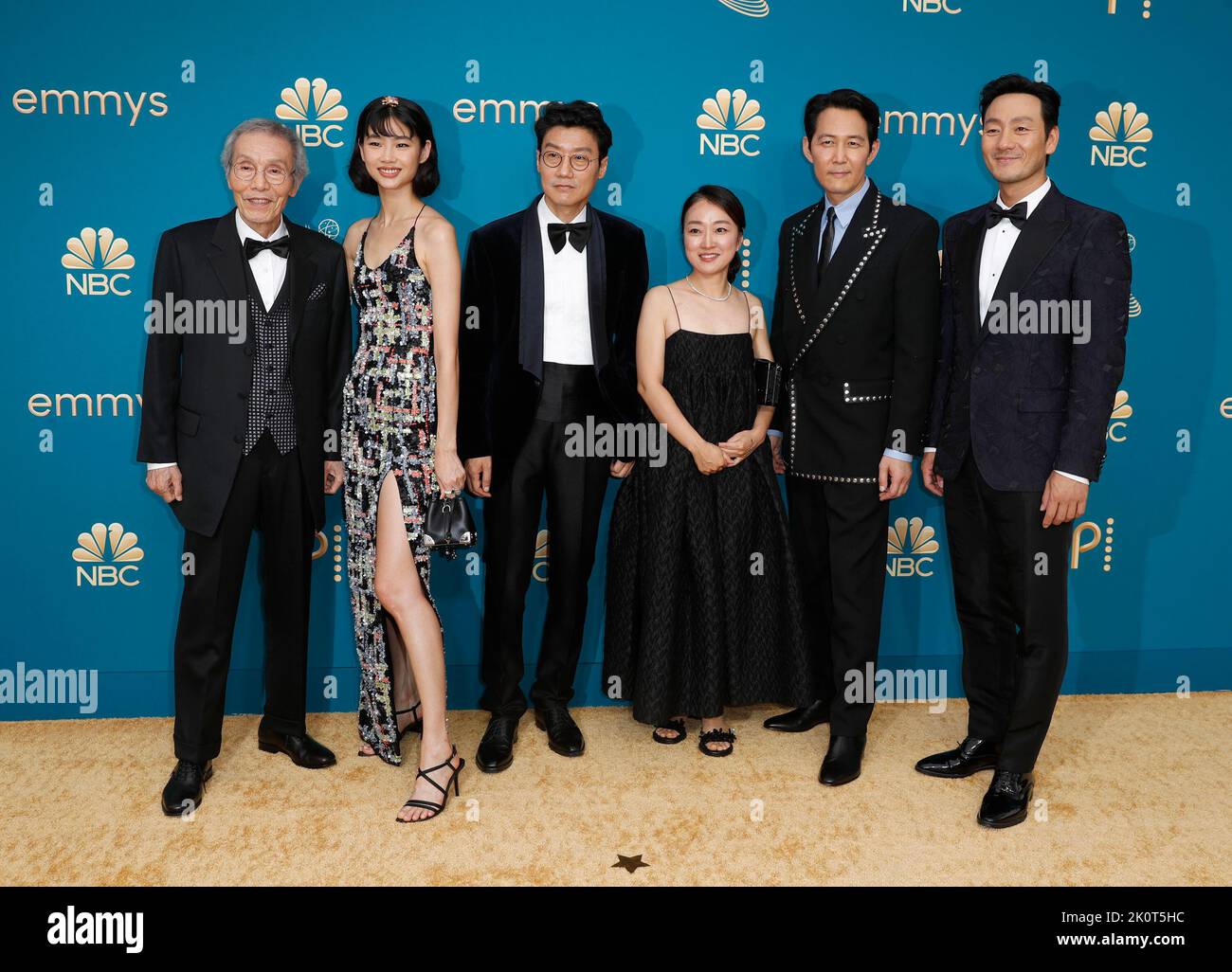 Los Angeles, USA. 12th Sep, 2022. Oh Young-Soo, from left, Jung Ho-Yeon, Hwang Dong-hyuk, Kim Ji ...