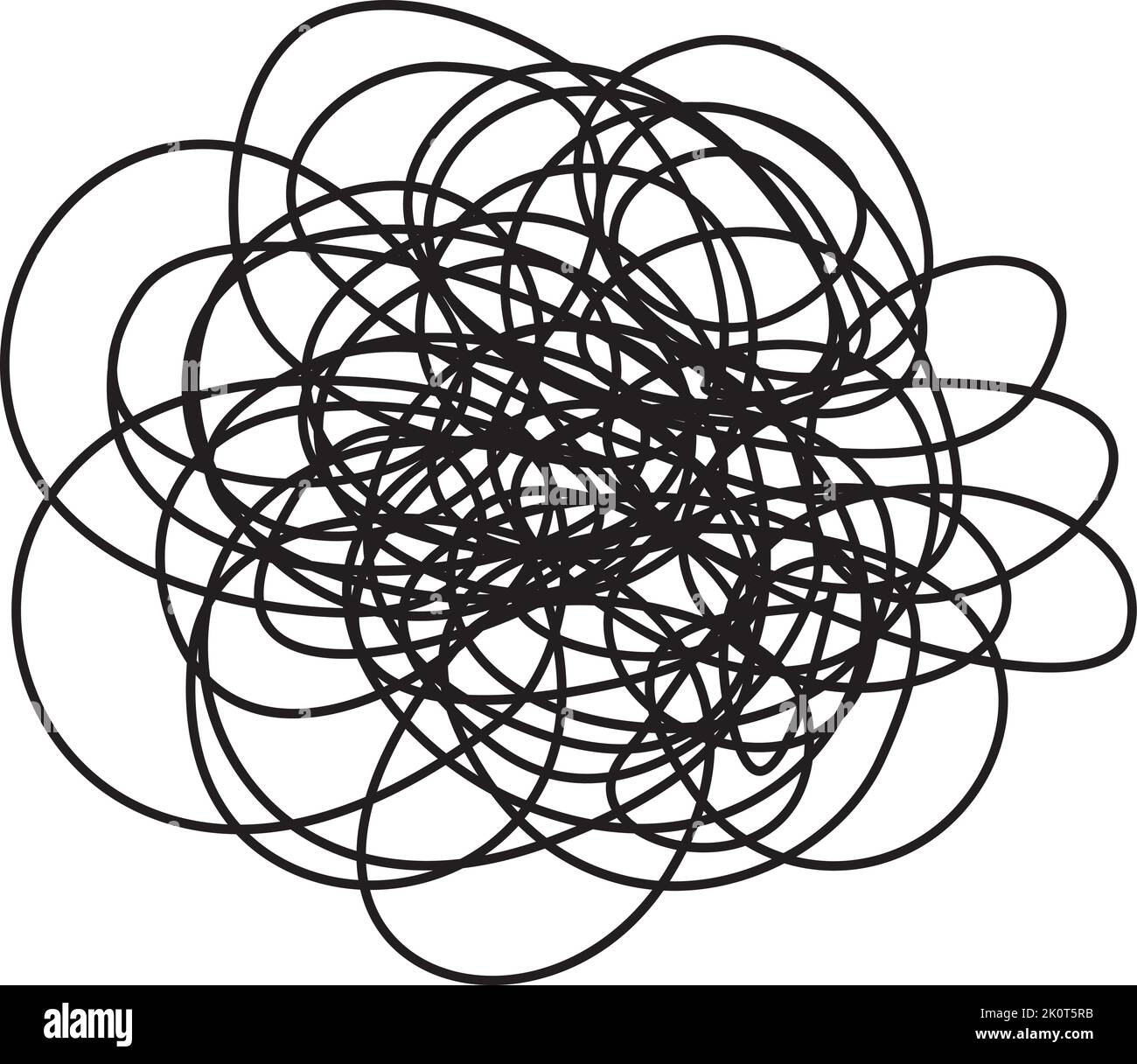 Tangled grungy round scribble hand drawn with thin line, isolated on ...