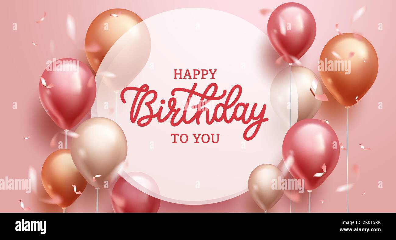 Birthday greeting vector template design. Happy birthday text in circle space with rose gold ...