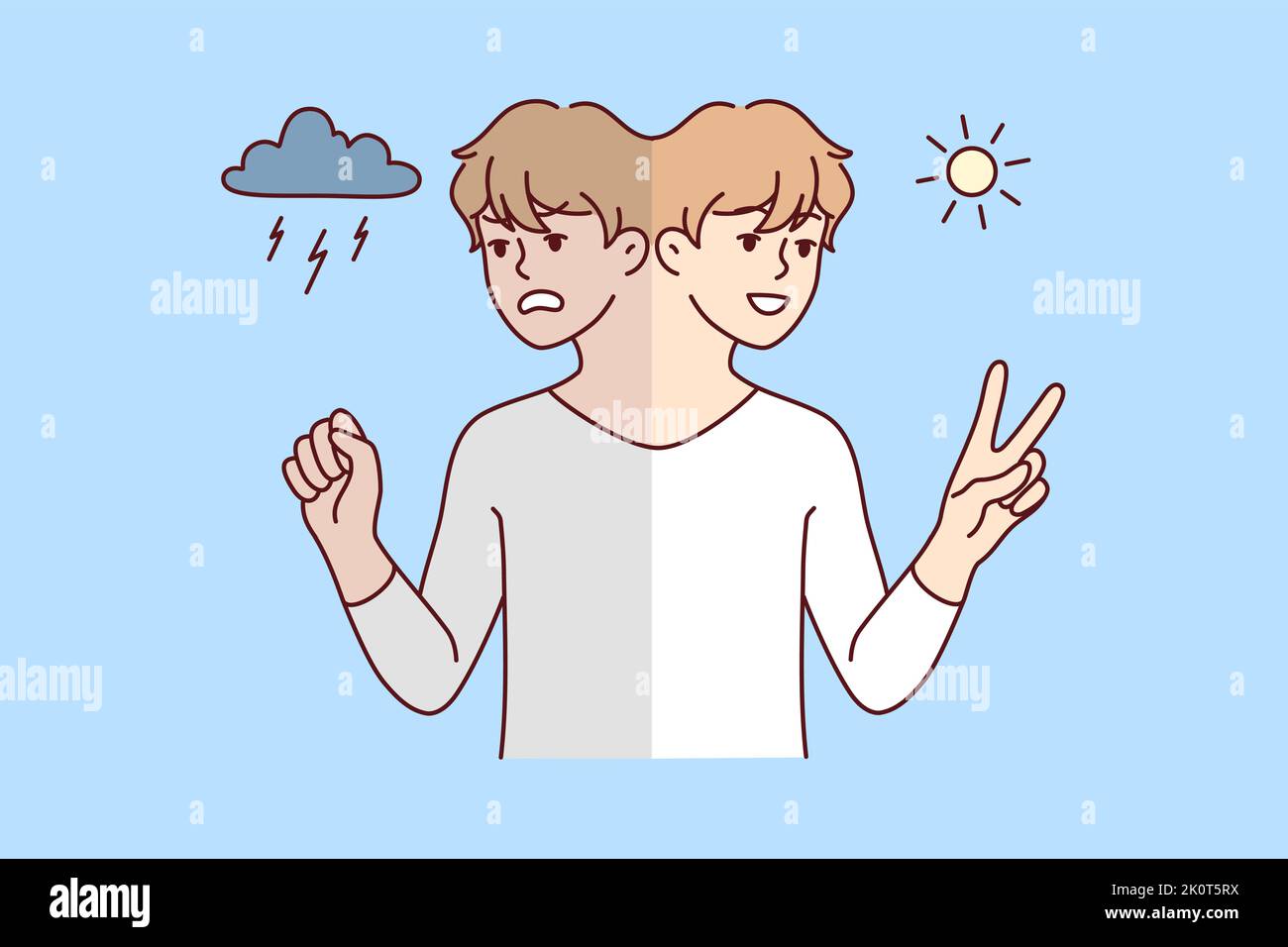 Young man in different mood suffer from mental or psychological problem ...