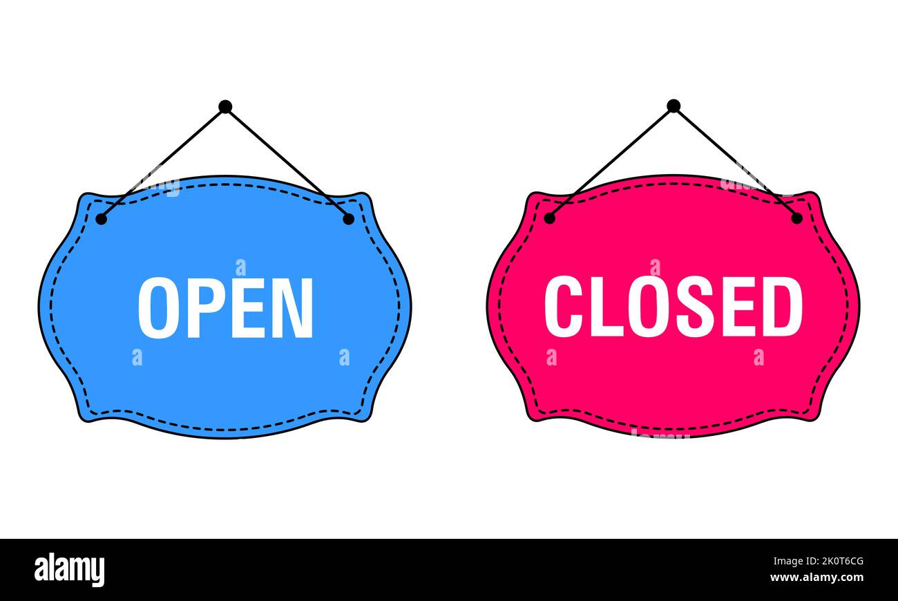 Open or closed sign in signboard with a rope. Vector illustration Stock ...