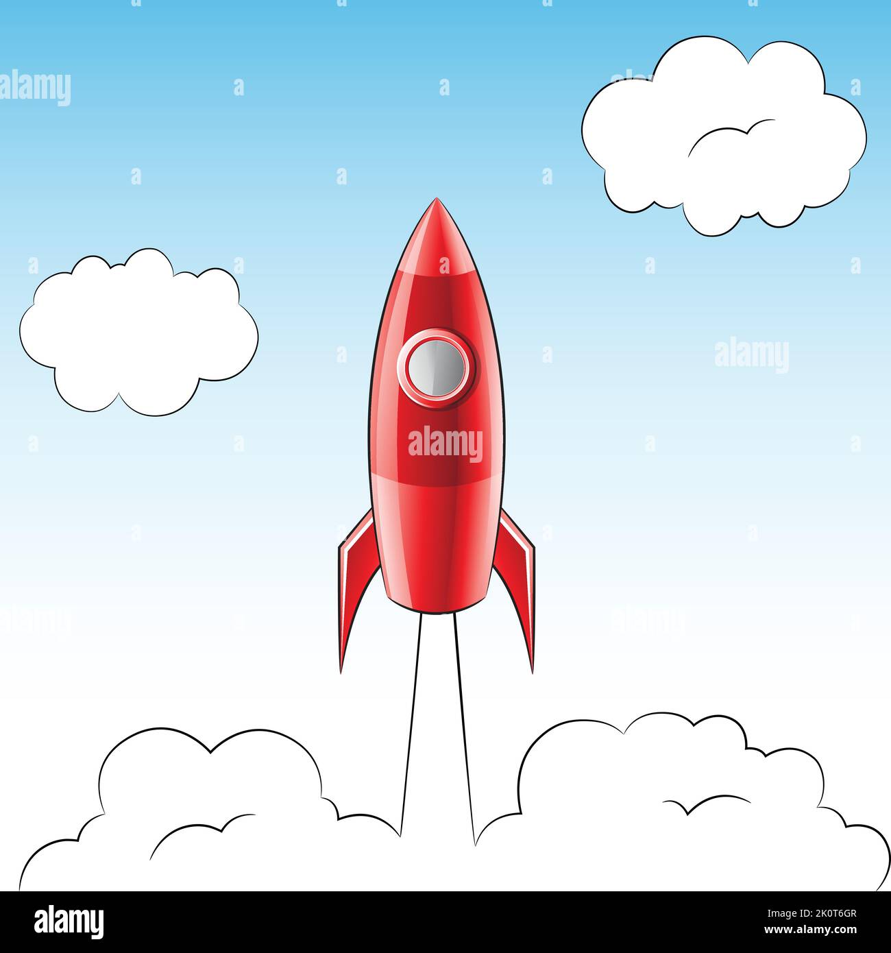 Illustration of a Launching Red Rocket Over a Cloudy Sky Stock Vector ...