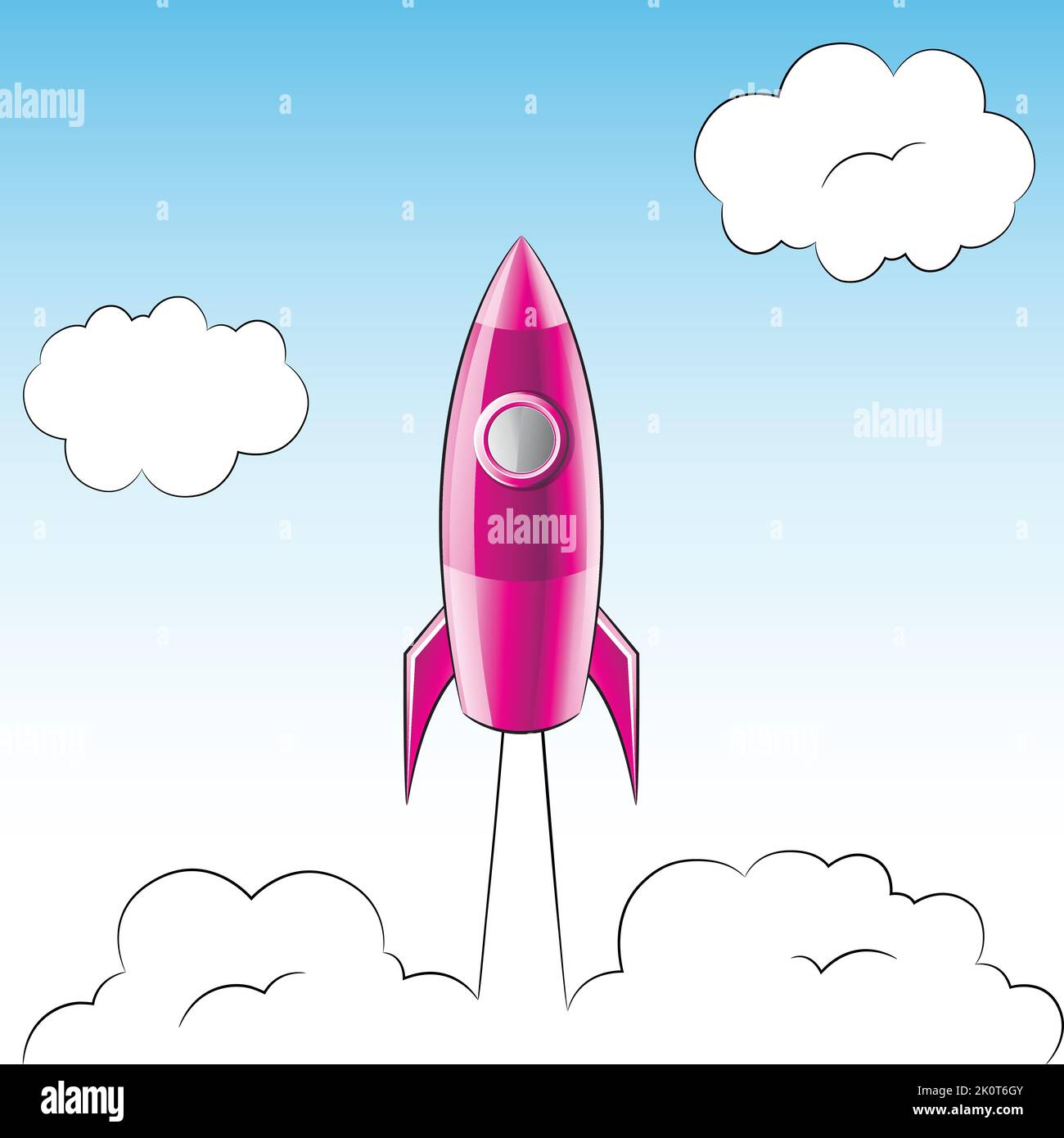 Illustration of a Launching Pink Rocket Over a Cloudy Sky Stock Vector ...