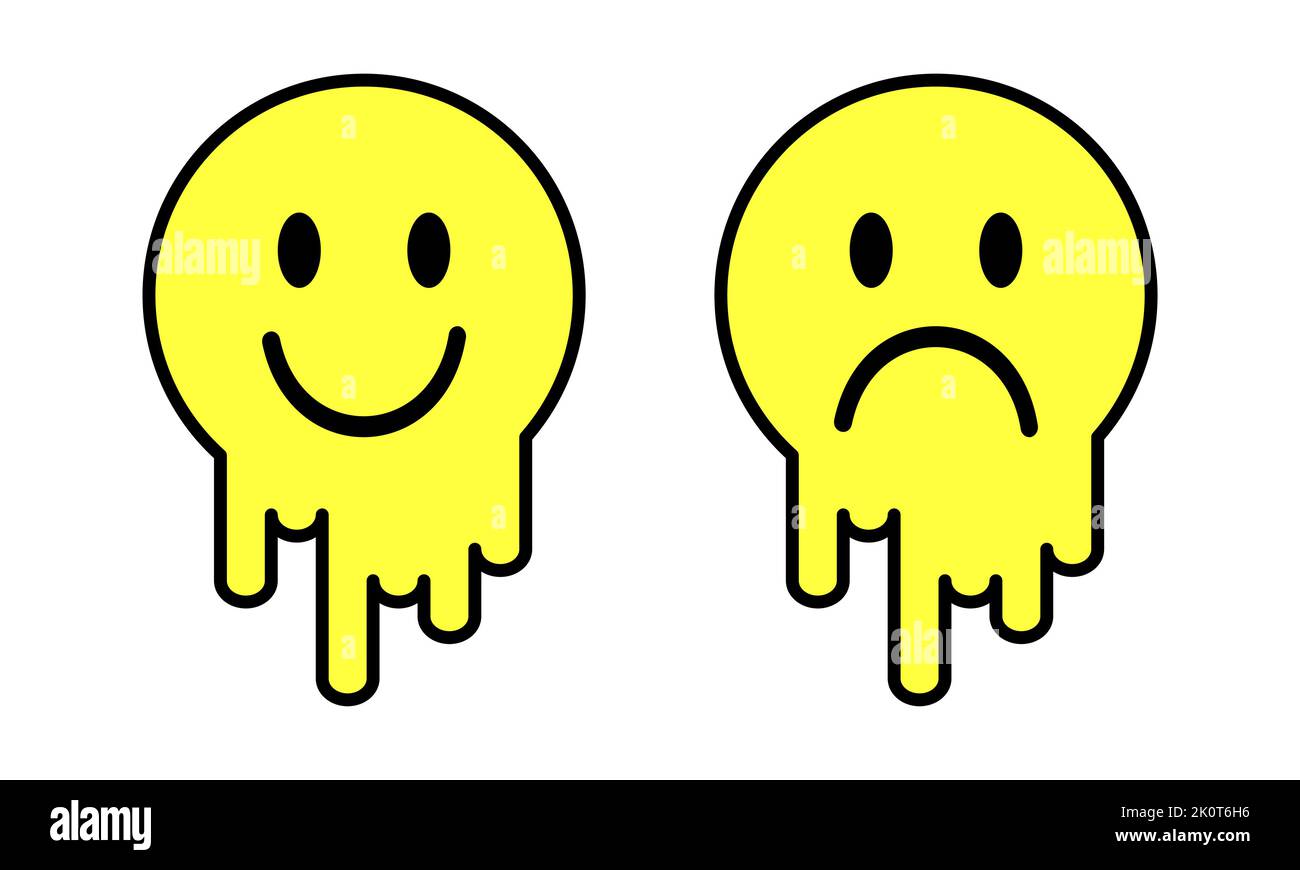 Melting smile. Dripping smile. Smile icon. Yellow smile. Good mood ...