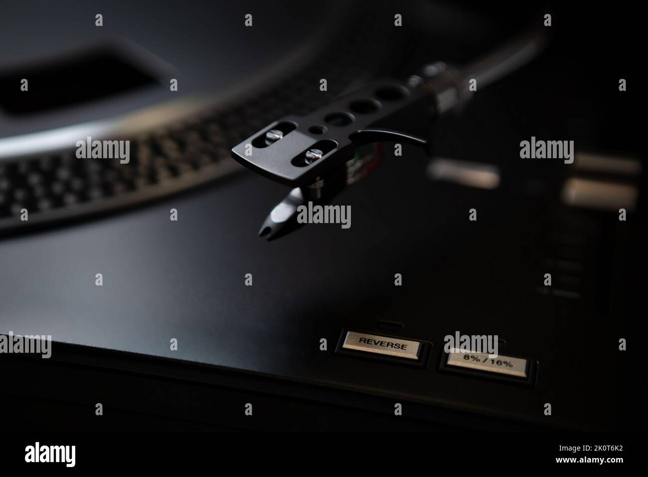 Turntables needle cartridge on tone arm. Professional dj turntable player for vinyl records ...