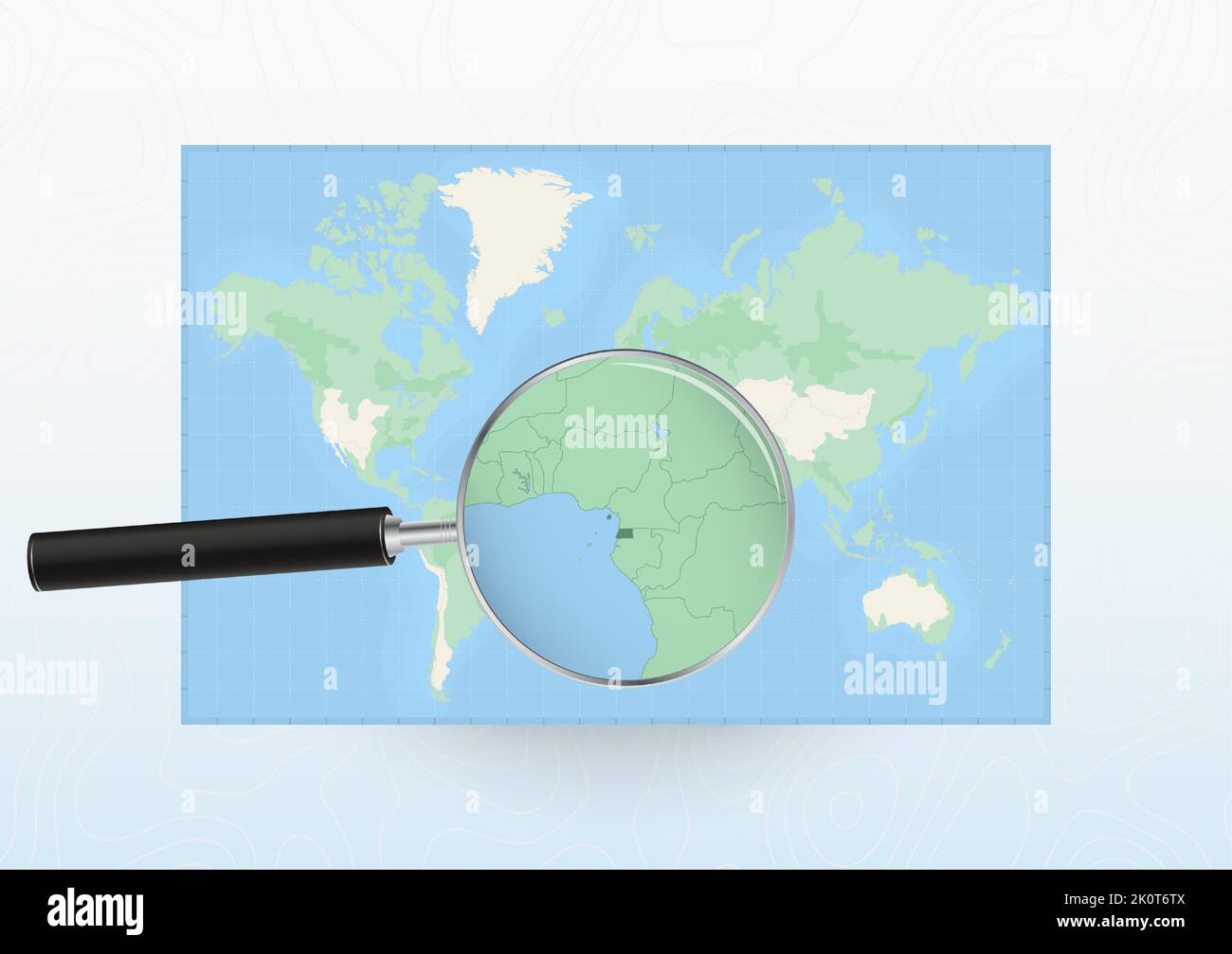 Map of the World with a magnifying glass aimed at Equatorial Guinea, searching Equatorial Guinea ...