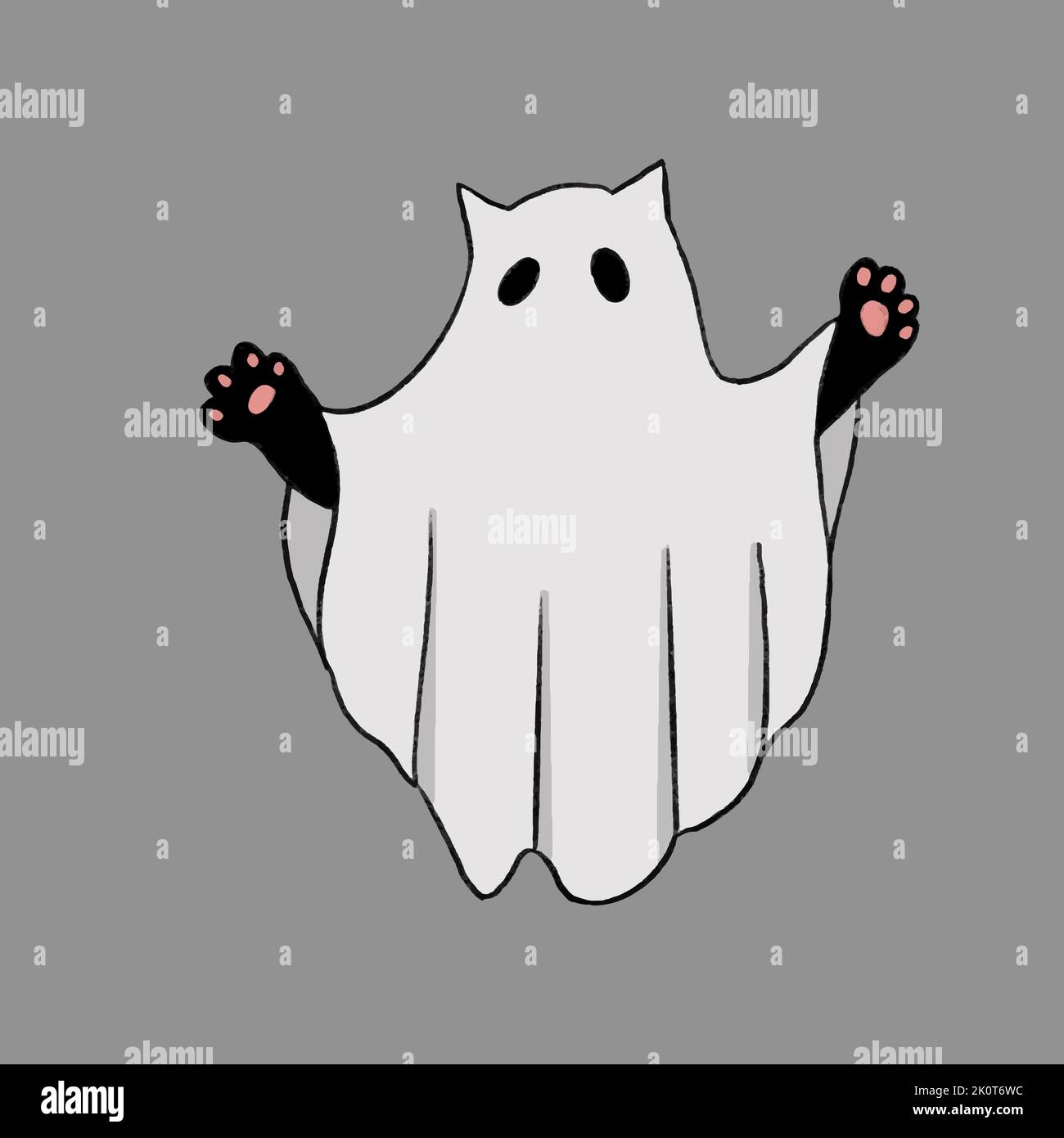 Halloween cute cat in ghost costume illustration Stock Vector Image ...