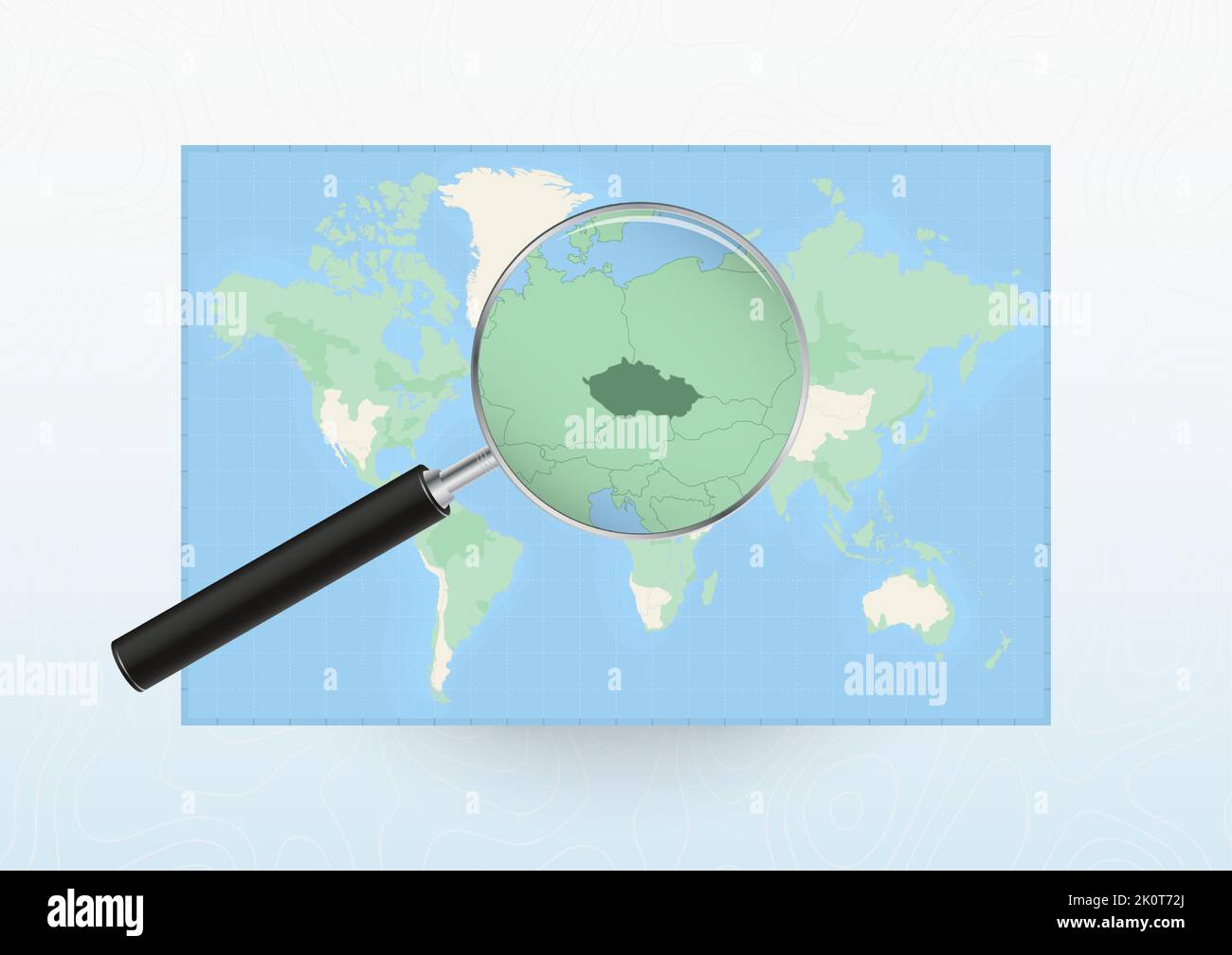 Map of the World with a magnifying glass aimed at Czech Republic ...