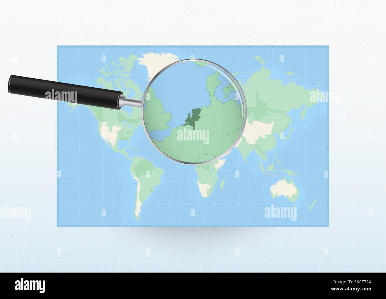 Map of the World with a magnifying glass aimed at Netherlands ...