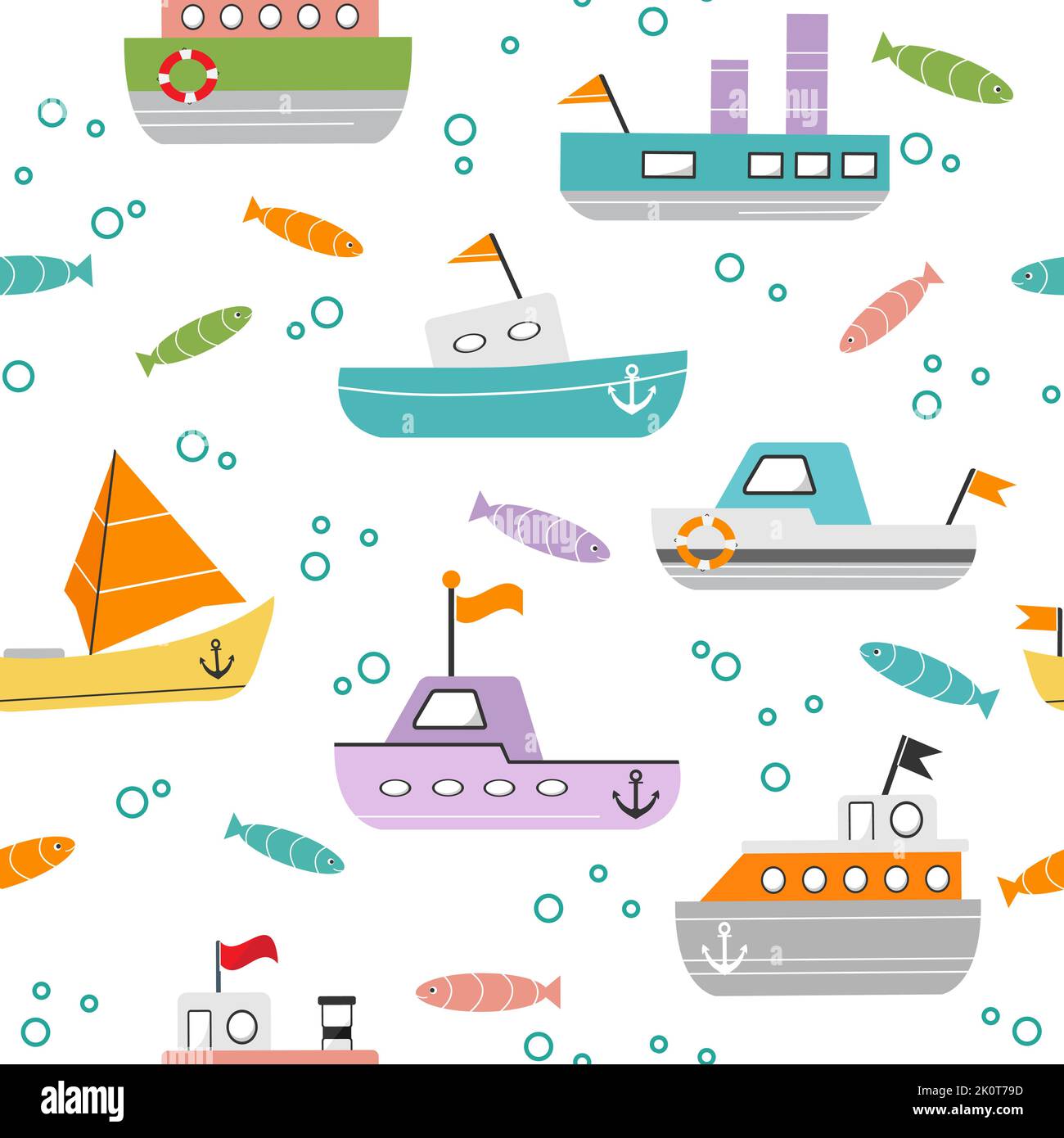 Vector seamless pattern Illustration with travel boats, yacht, ships ...
