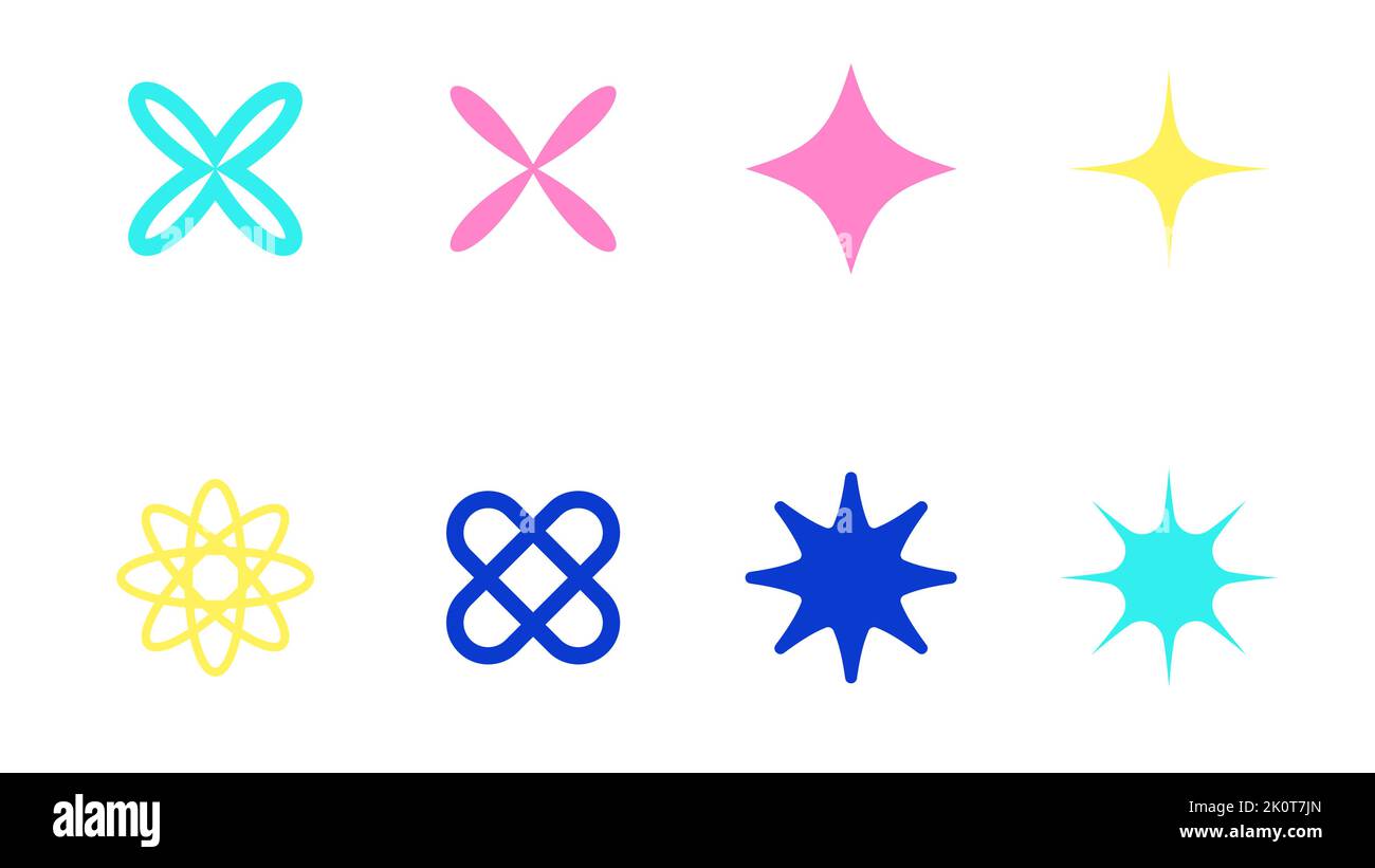 Vector set of Y2K stars, starburst and retro futuristic graphic ...
