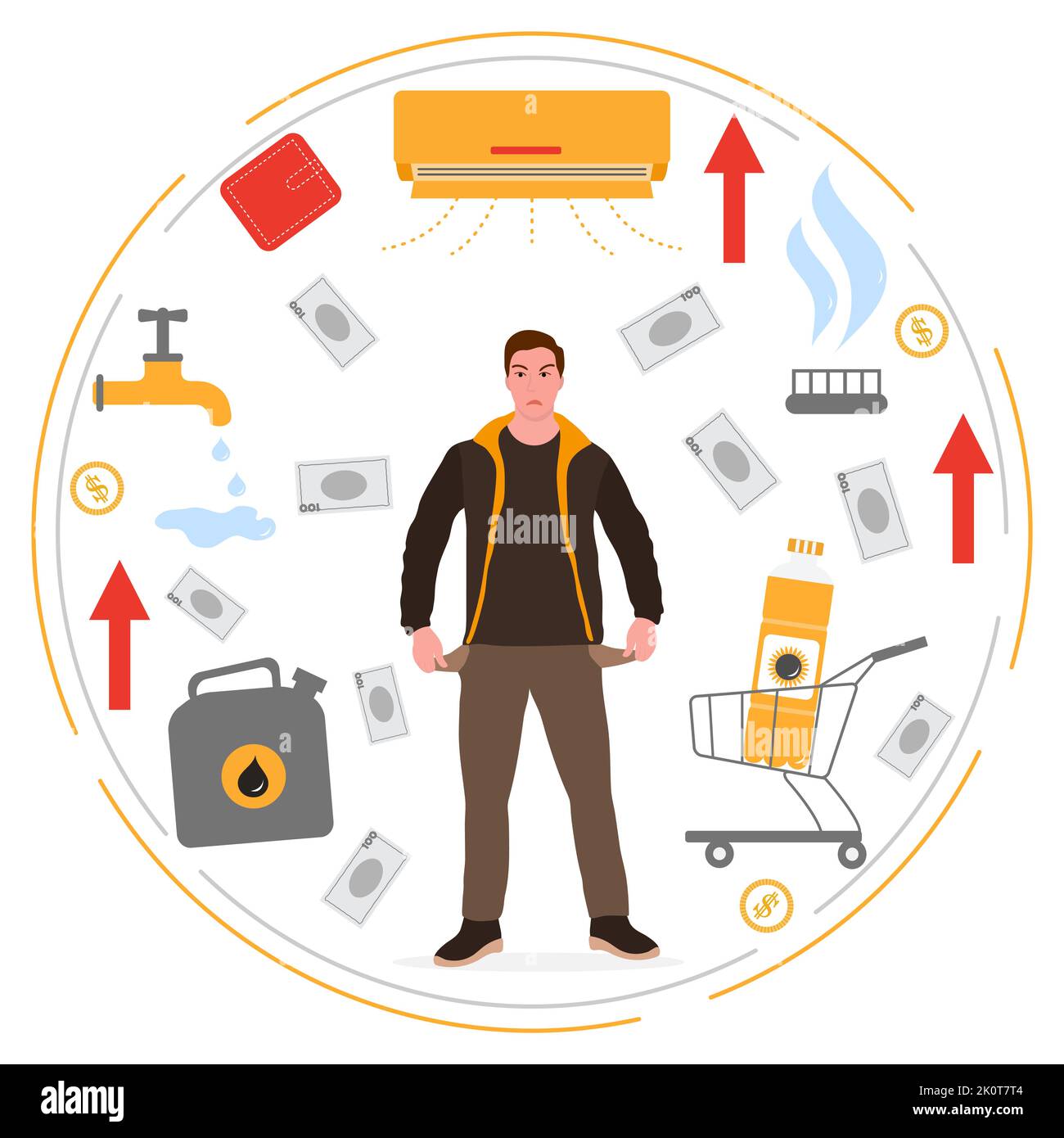 Vector illustration Man is upset. Rising prices. High prices of natural ...