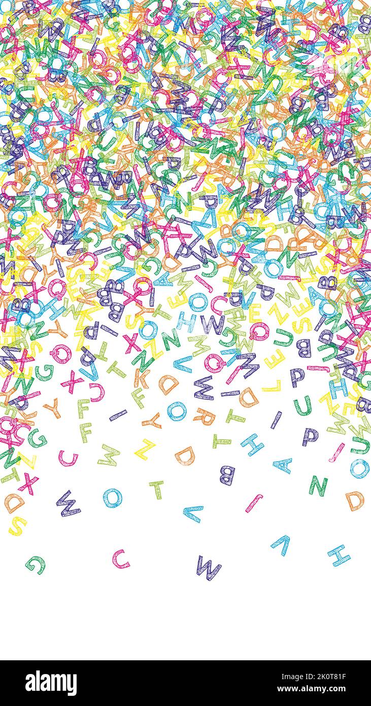 Falling letters of English language. Colorful sketch flying words of ...