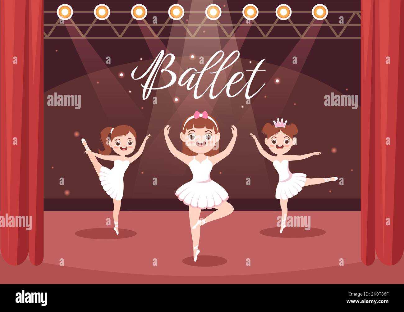Cute Little Ballerina Template Hand Drawn Cartoon Flat Illustration ...