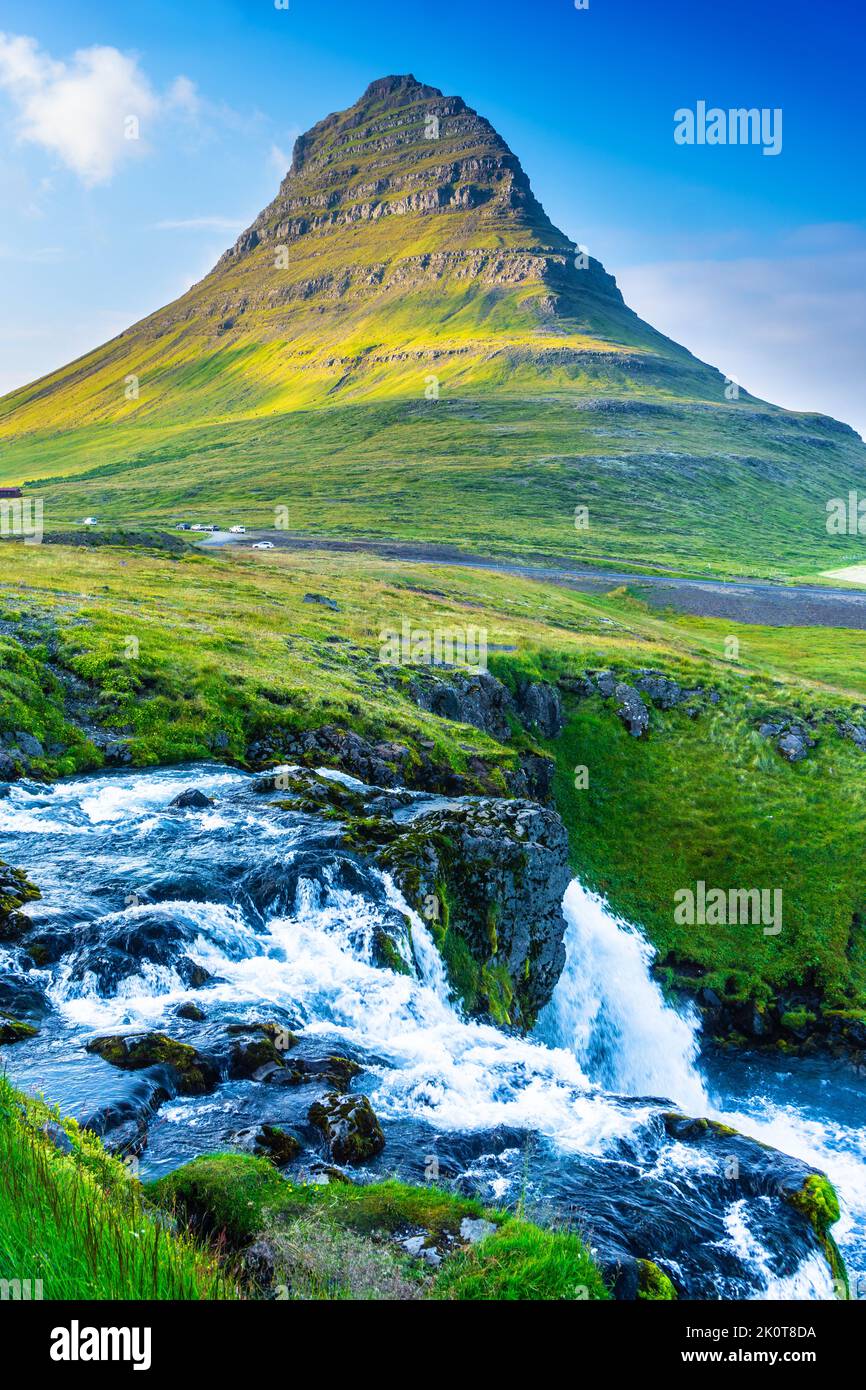 Kirkjufell mountain in summer, Iceland - HDR photograph Stock Photo - Alamy