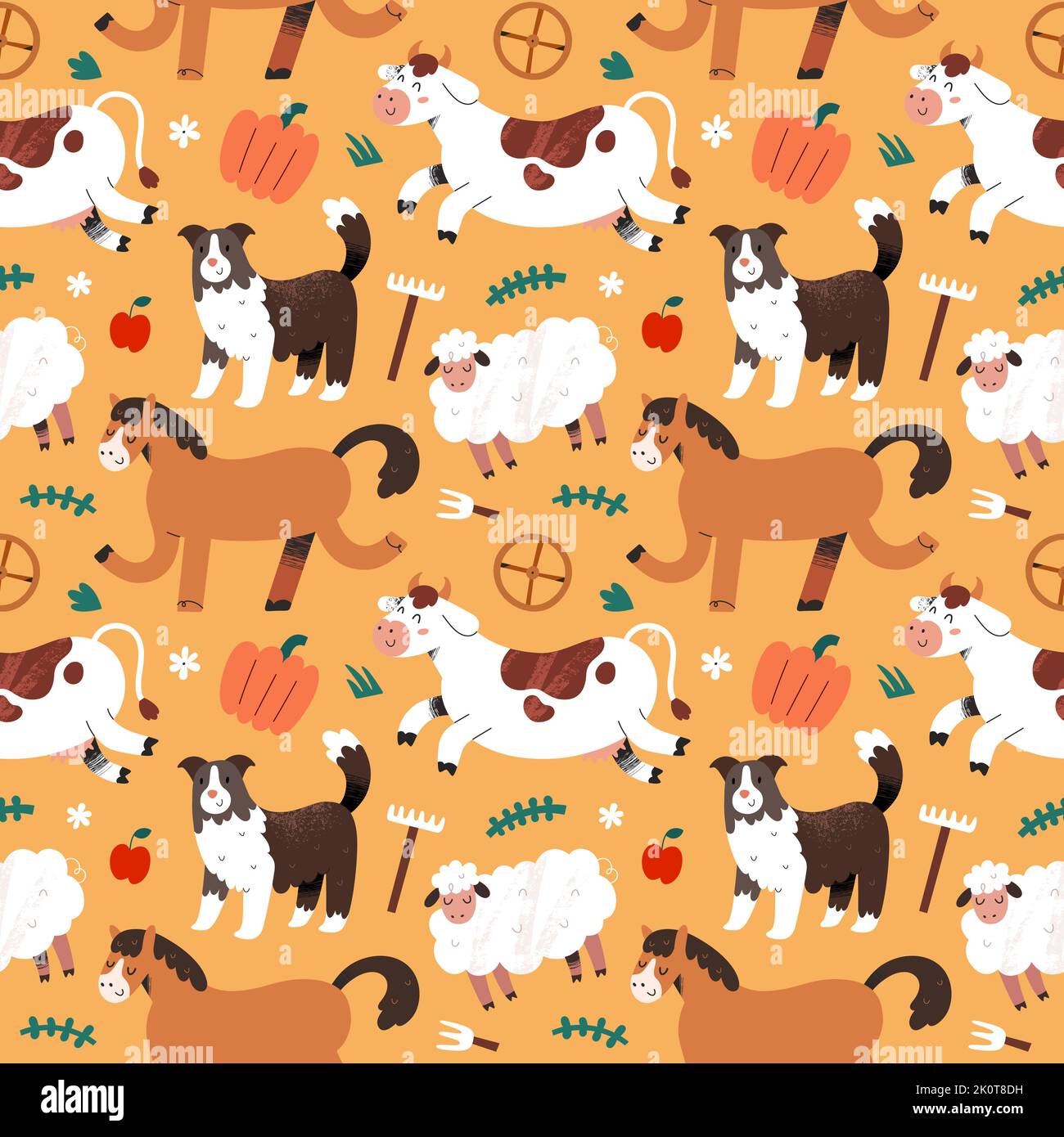 Farm animals seamless pattern, farmhouse mammals, cute horse, adorable ...