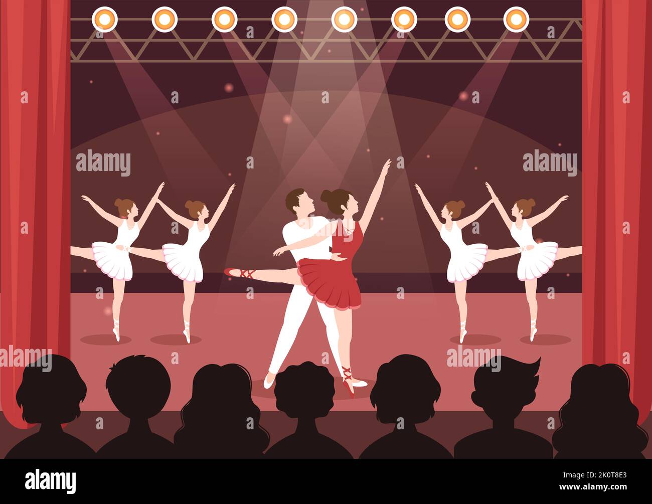 Ballet Template Hand Drawn Cartoon Flat Illustration Couple Ballerina ...