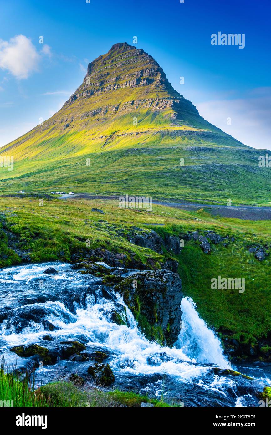 Kirkjufell mountain in summer, Iceland - HDR photograph Stock Photo - Alamy