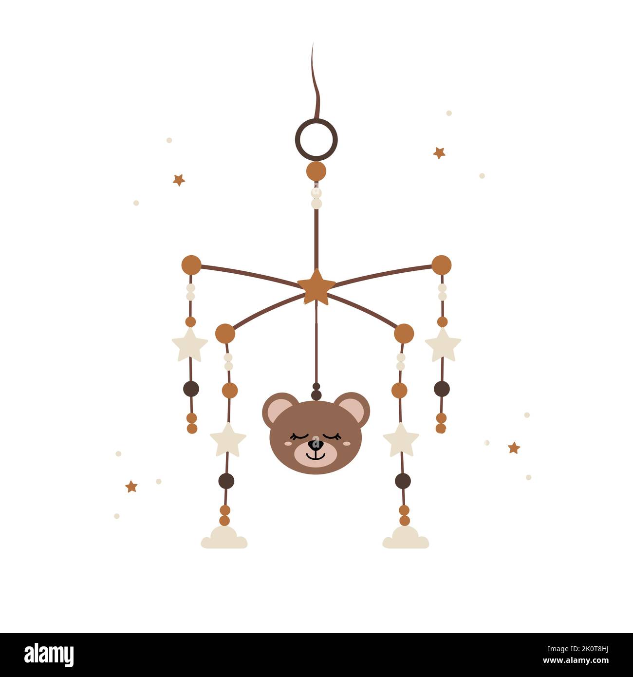 Boho baby mobile with cute bear. Hand drawn scandinavian hanging crib ...