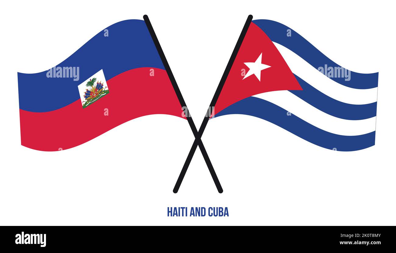 Haiti and Cuba Flags Crossed And Waving Flat Style. Official Proportion ...