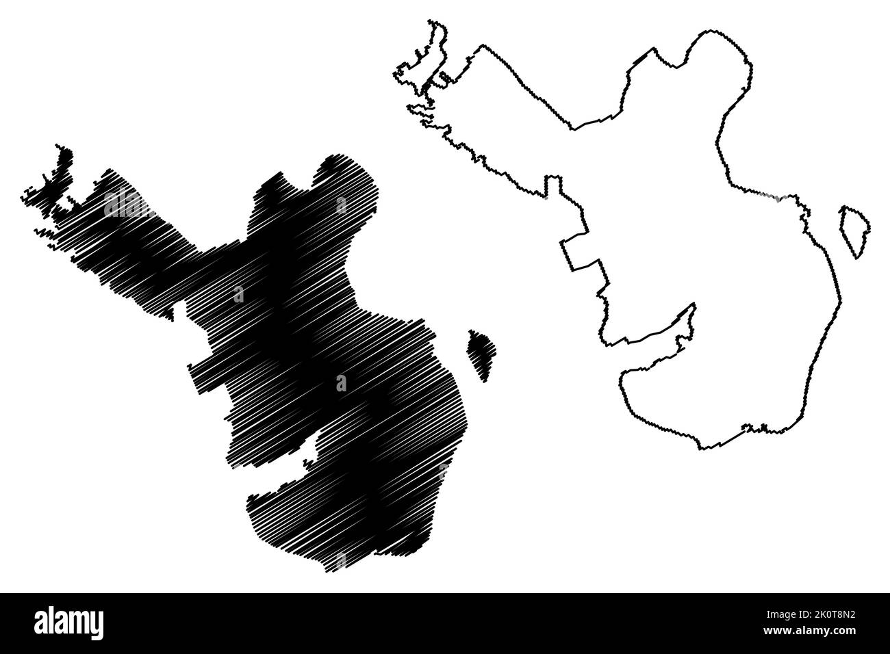Hikoshima island (Japan, East Asia, Japanese archipelago) map vector illustration, scribble ...