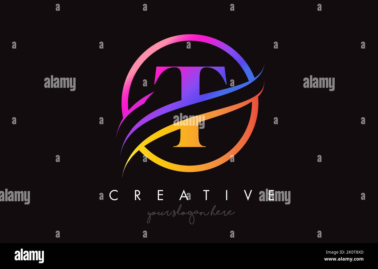 Letter T Logo with Creative Purple Orange Colors and Circle Swoosh Cut ...