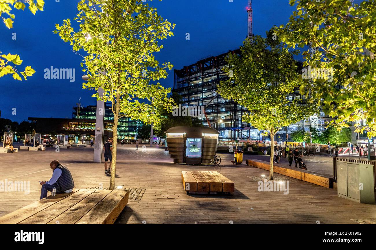 The Granary Square Kings Cross Development at Night London Stock Photo ...