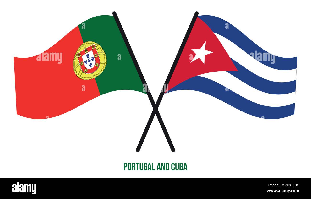 Portugal and Cuba Flags Crossed And Waving Flat Style. Official ...