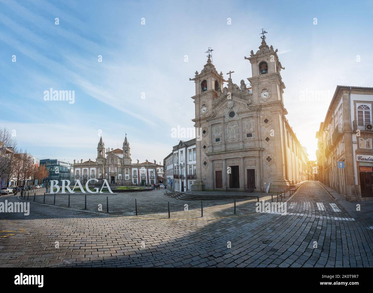 Panoramic view of Braga City Sign, Church of Sao Marcos and Holy Cross ...
