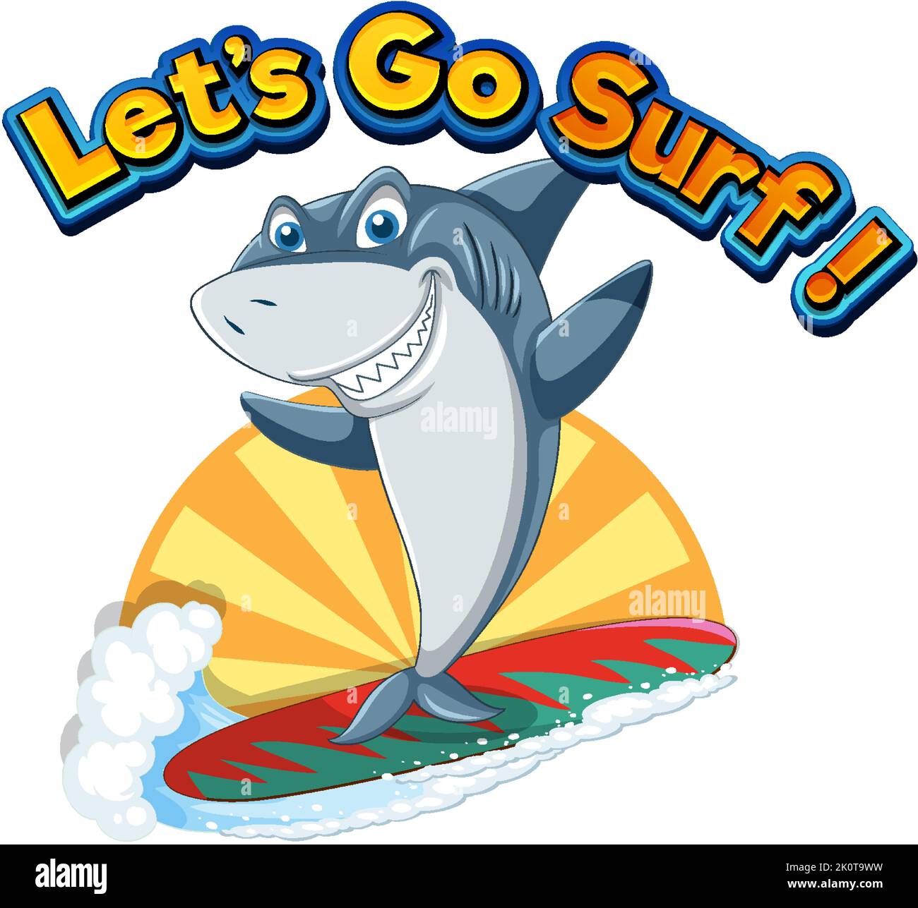Cute shark cartoon character surfing illustration Stock Vector Image ...