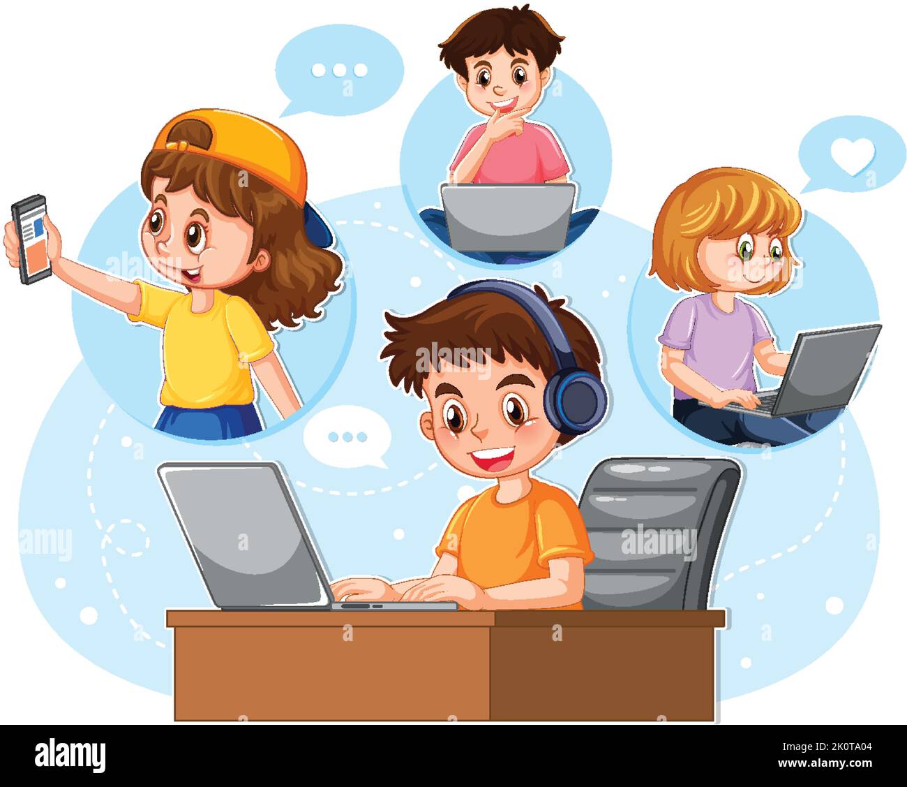 A girl using laptop for online learning illustration Stock Vector Image ...