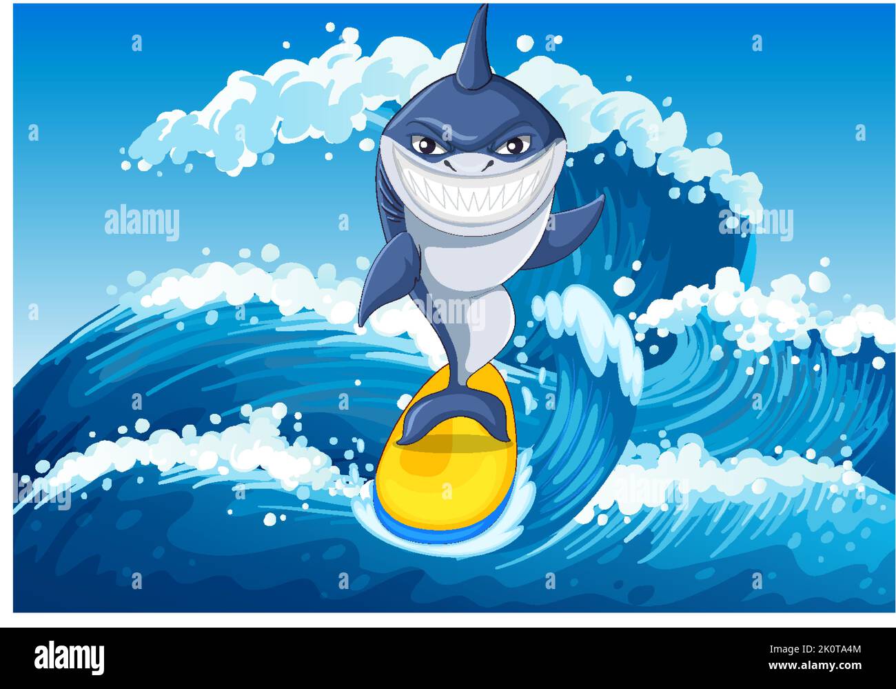 Cute shark surfing cartoon ocean scene illustration Stock Vector Image ...