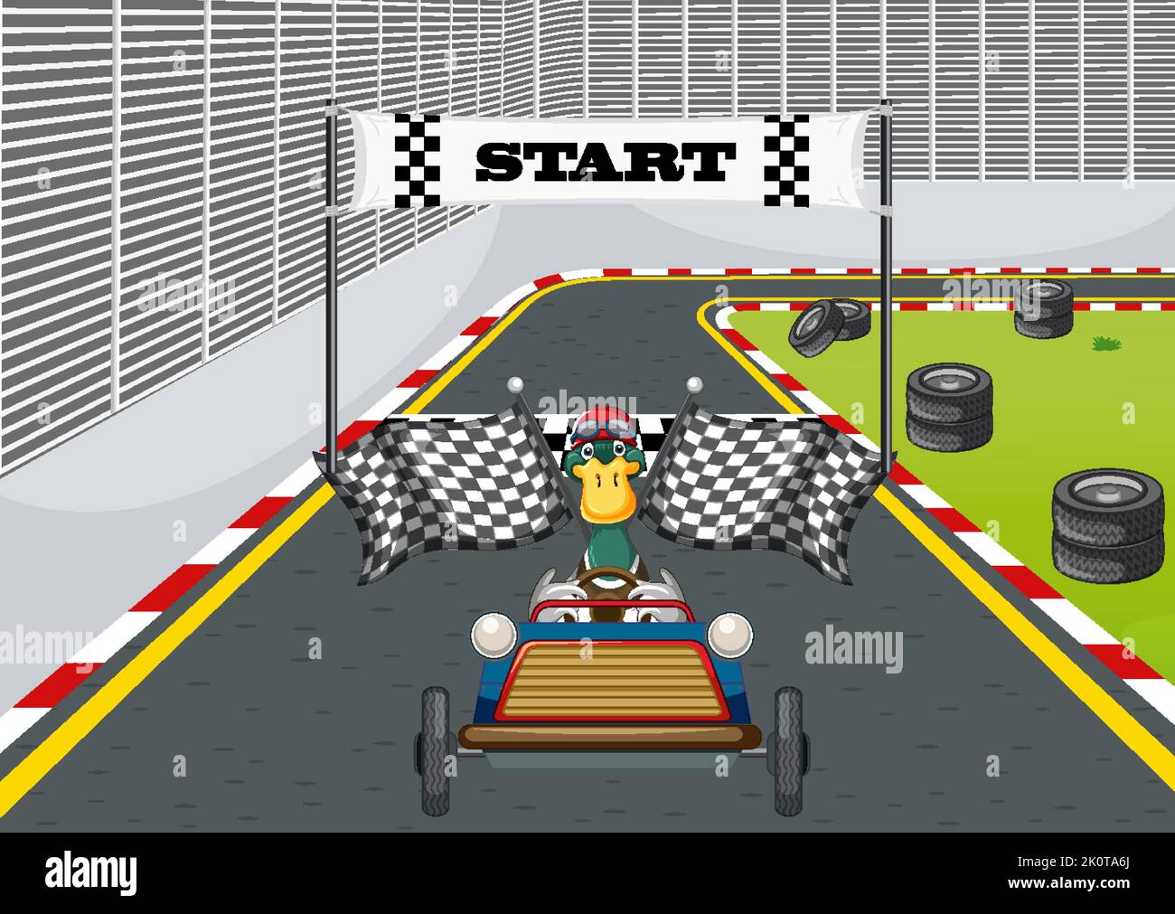 Soap box derby race with ducks cartoon character illustration Stock ...