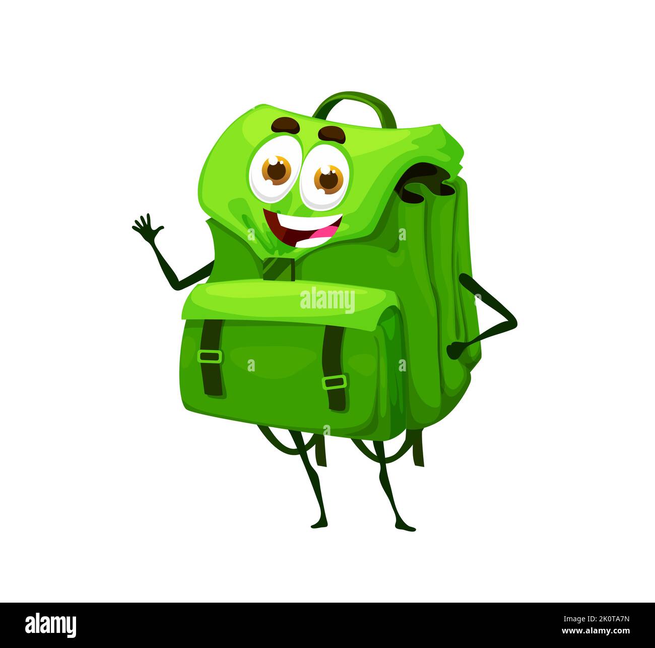 Cartoon cute green schoolbag character. Funny vector backpack with cute ...