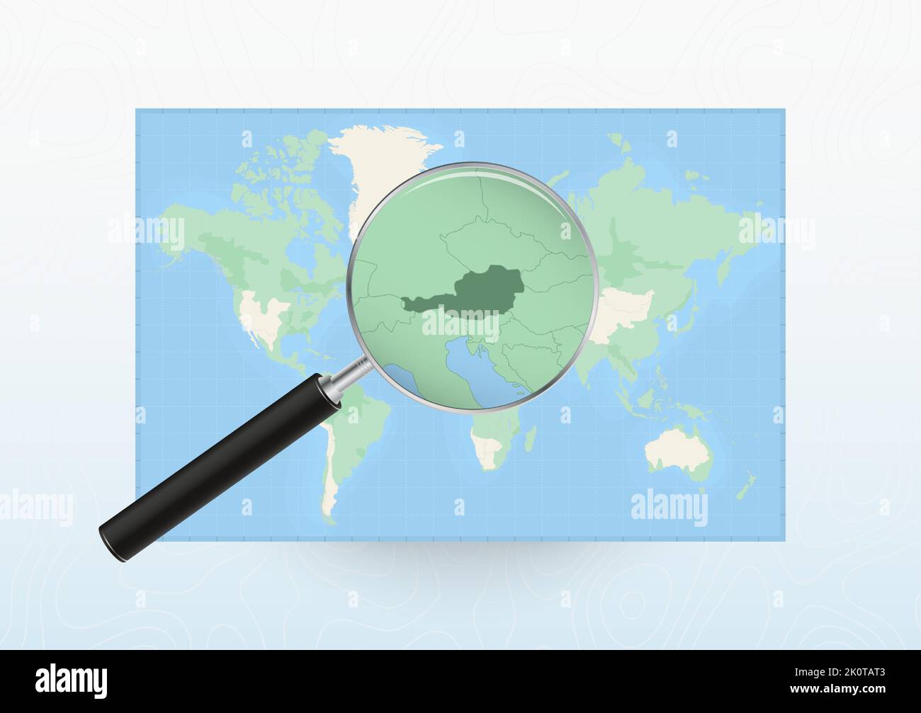 Map of the World with a magnifying glass aimed at Austria, searching ...
