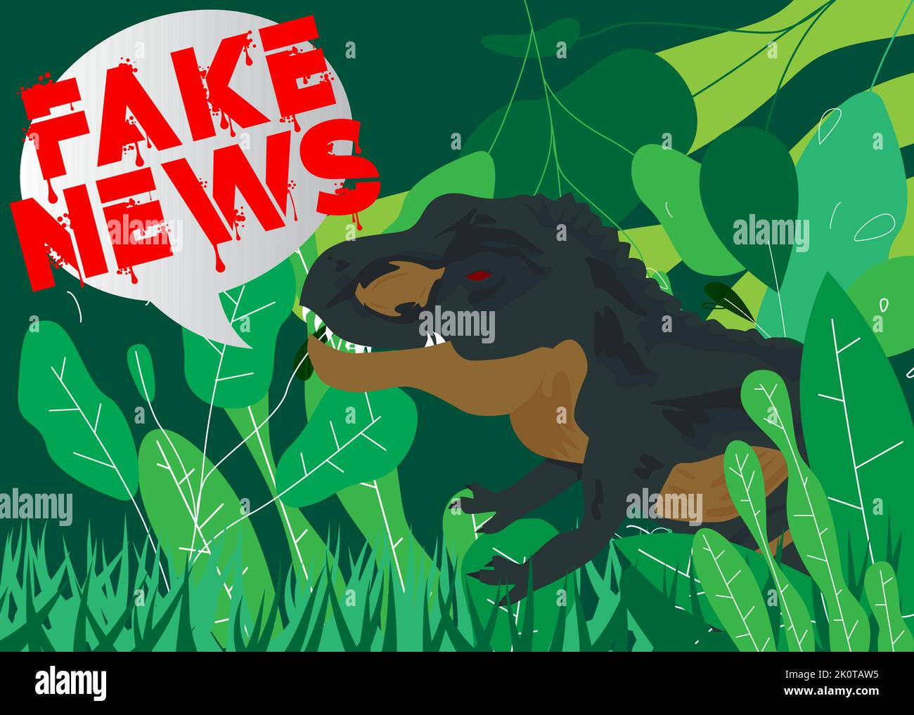 Dinosaur with speech bubble saying Fake News word. Tyrannosaurus Rex ...