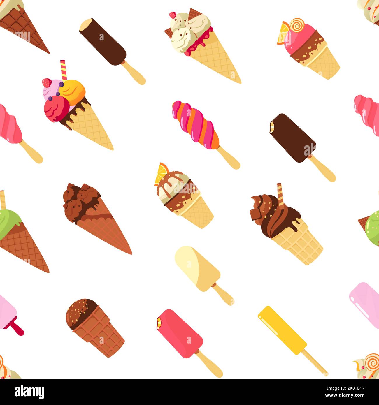 Cartoon ice cream pattern. Seamless print of colorful ice pop sweet ...
