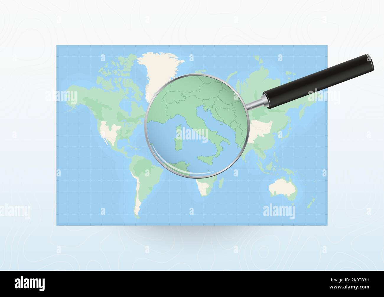 Map of the World with a magnifying glass aimed at Vatican City, searching Vatican City with ...
