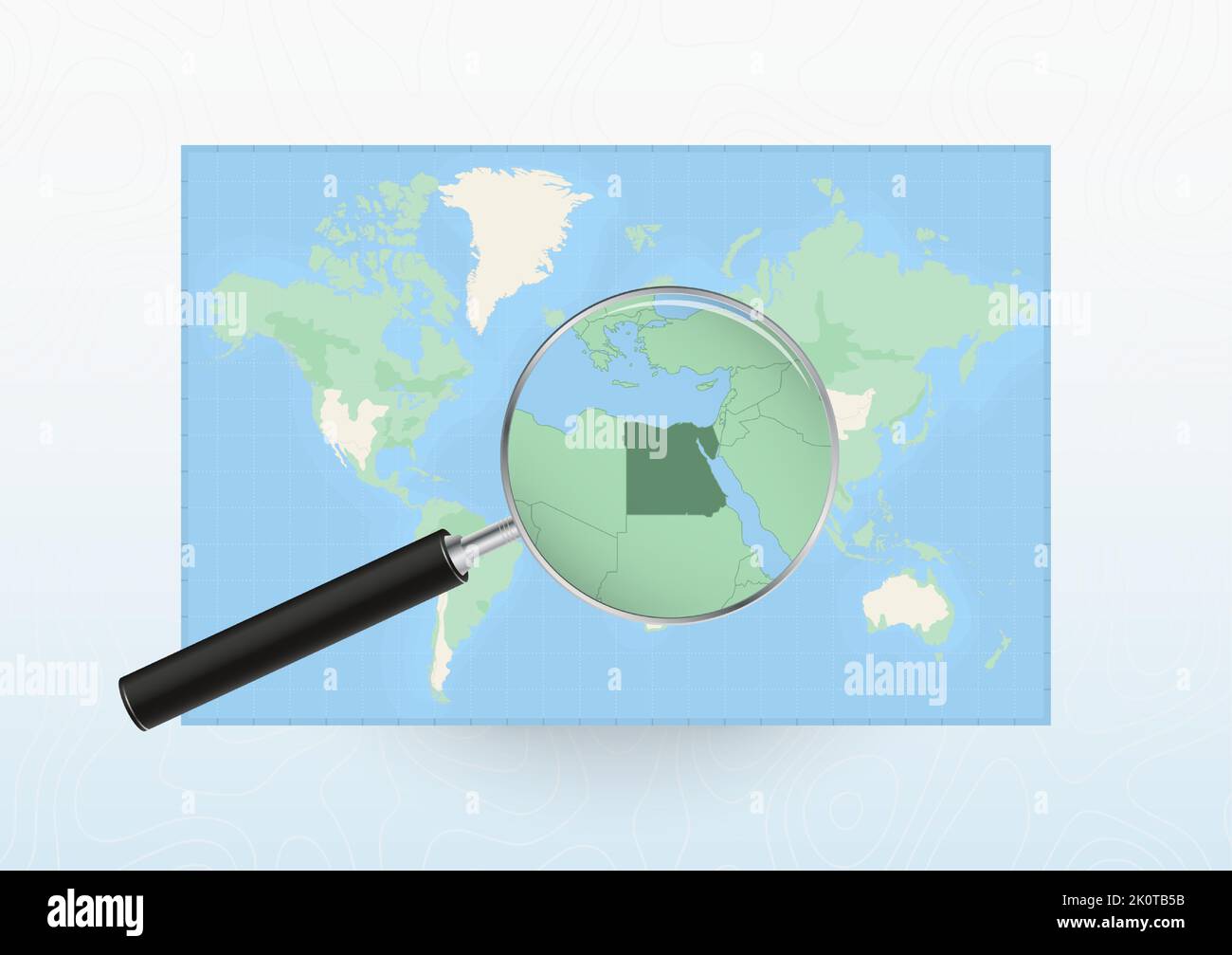 Map of the World with a magnifying glass aimed at Egypt, searching ...