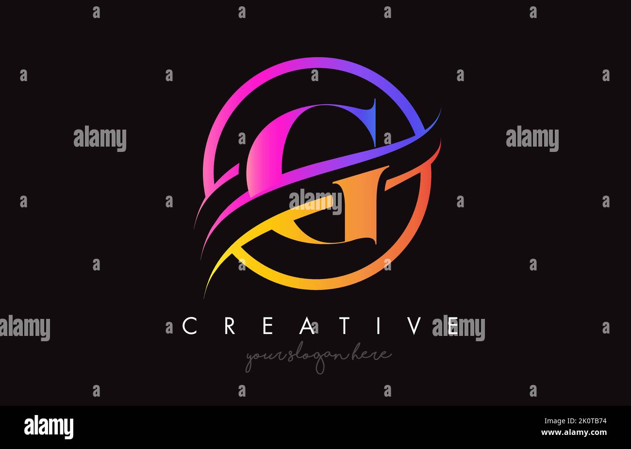 Letter G Logo with Creative Purple Orange Colors and Circle Swoosh Cut ...