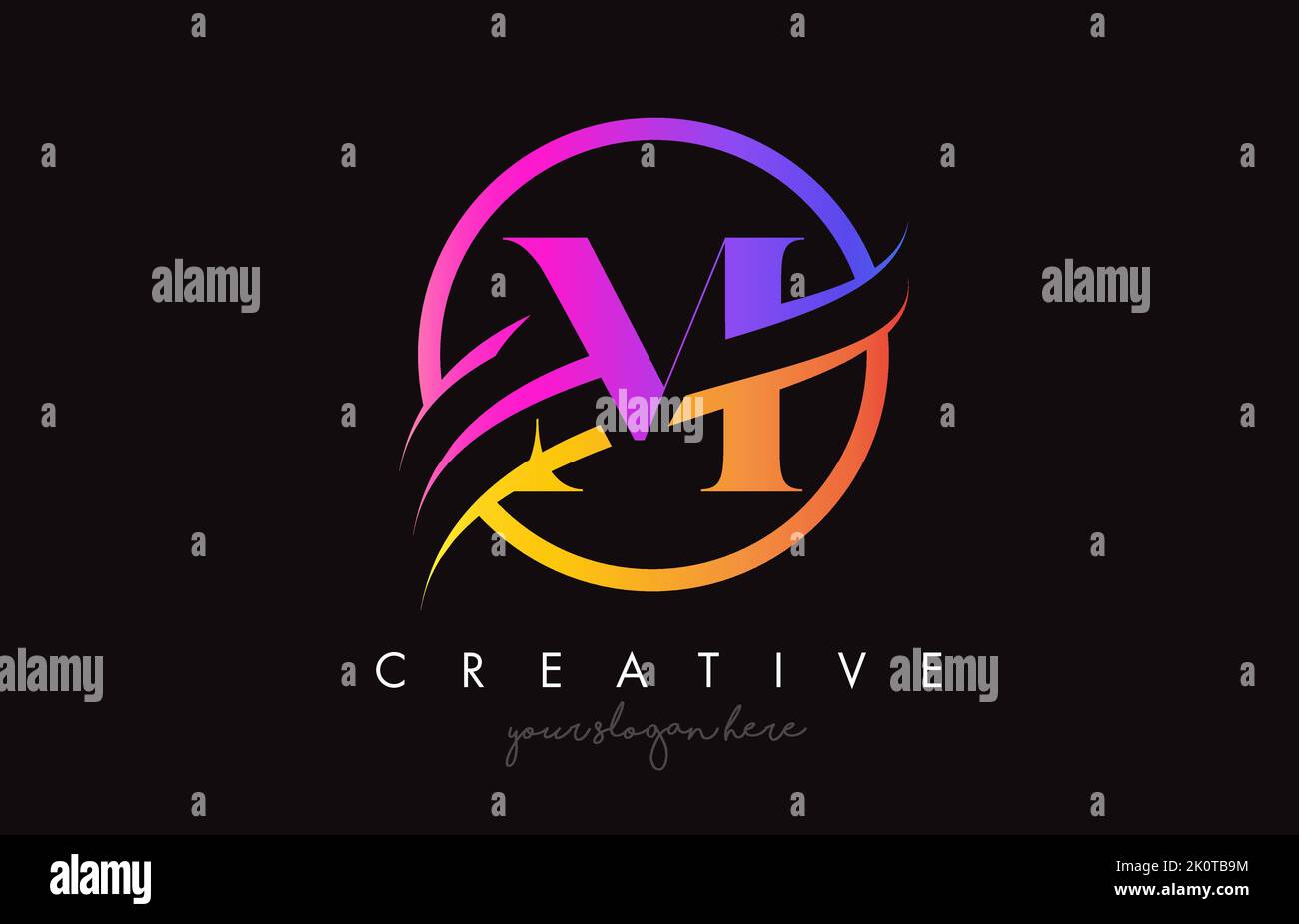 Letter M Logo with Creative Purple Orange Colors and Circle Swoosh Cut ...