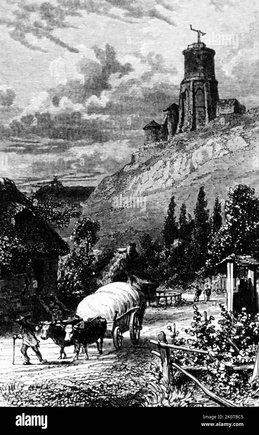 Illustration depicting an invention by Claude Chappe (1763-1805) a ...